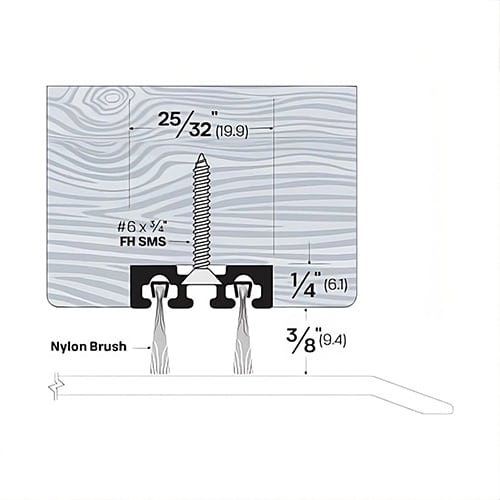 Twin Nylon Brushes Door Sweep with Air Flow - Mortise Mounted - Wood ...