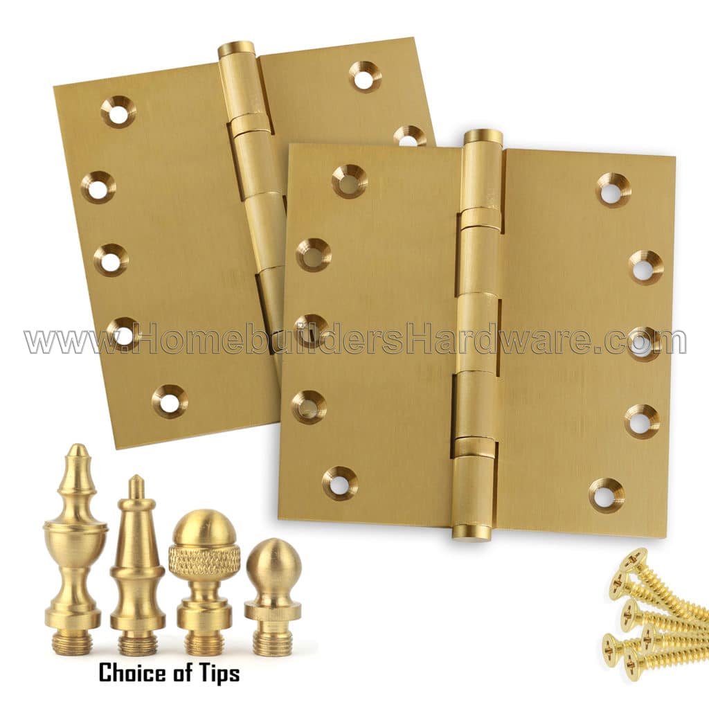 Door Hinges 5 x 5 Inch Solid Brass Ball Bearing - Satin Brass (US4) | Homebuilders Hardware