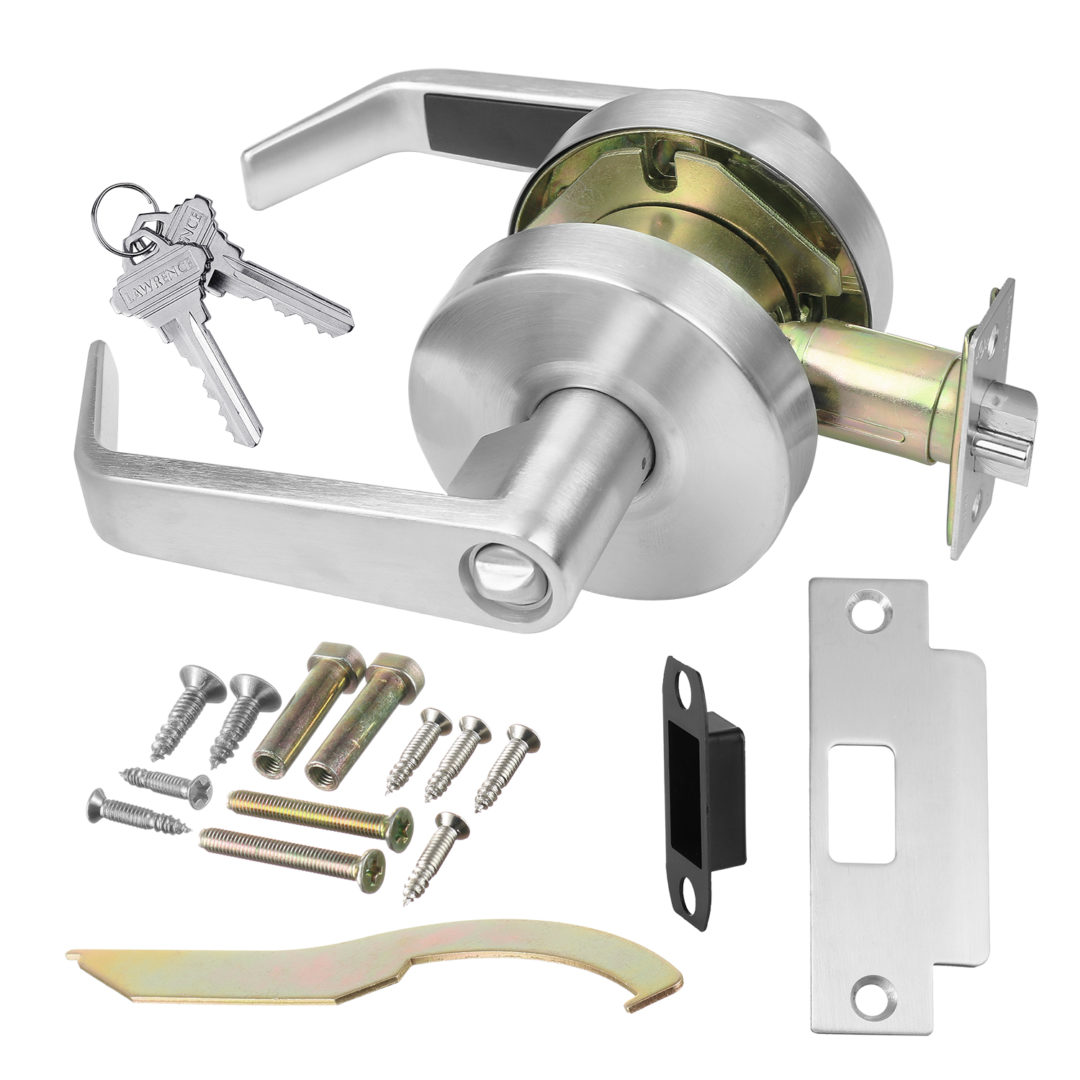 Door Lever Lockset, Heavy Duty Grade 2, Brushed Chrome, Lawrence Hardware