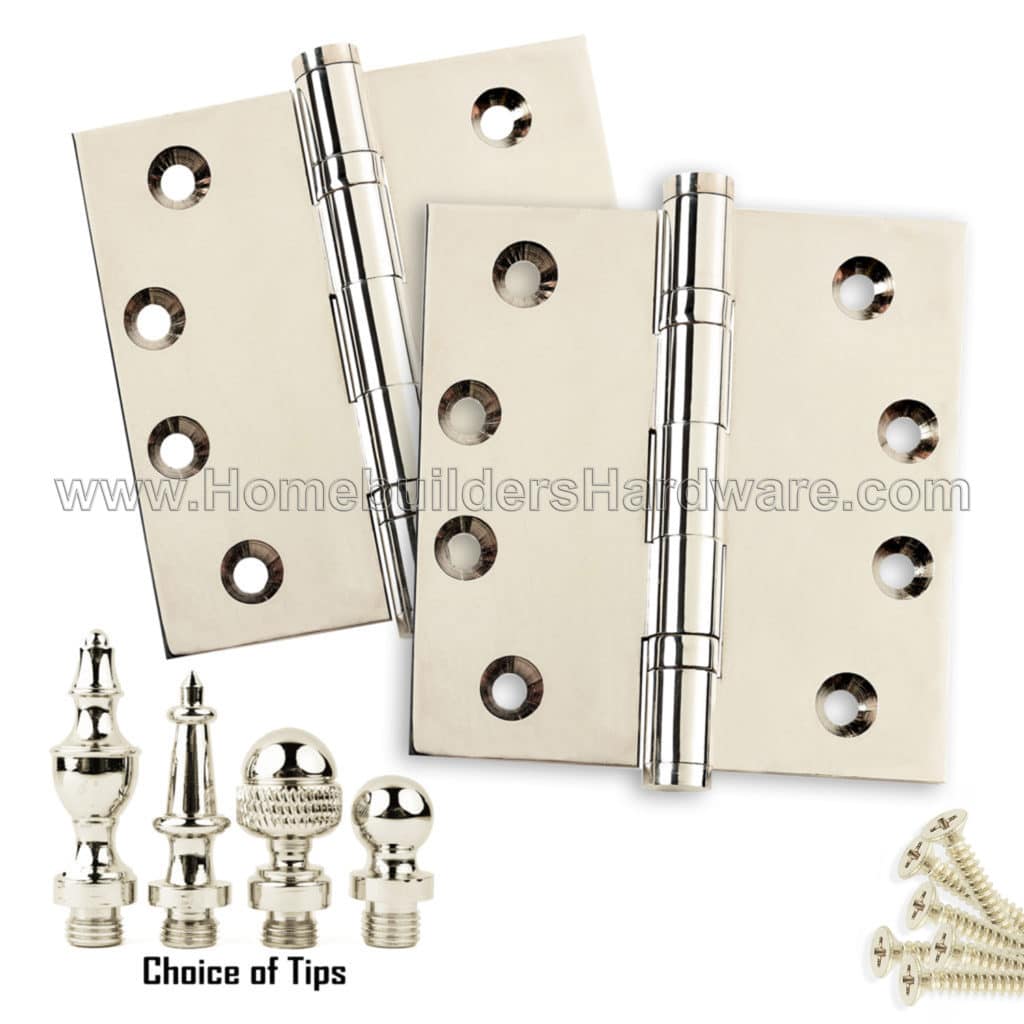 Door Hinges 4 x 4 Inch Solid Brass Ball Bearing - Polished Nickel (US14 ...