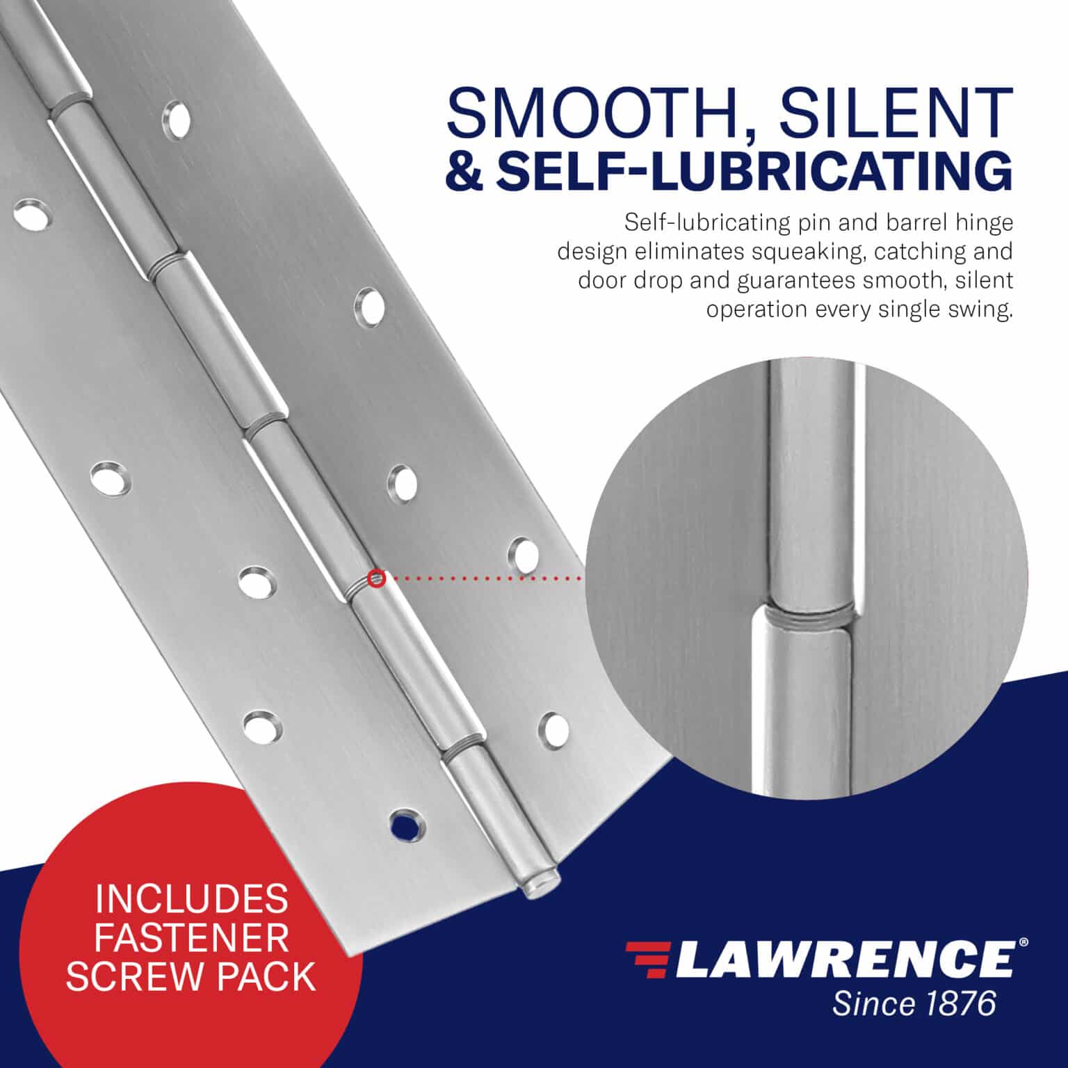 Continuous Pin and Barrel Stainless Steel Hinge #952 (Full Wrap Edge ...