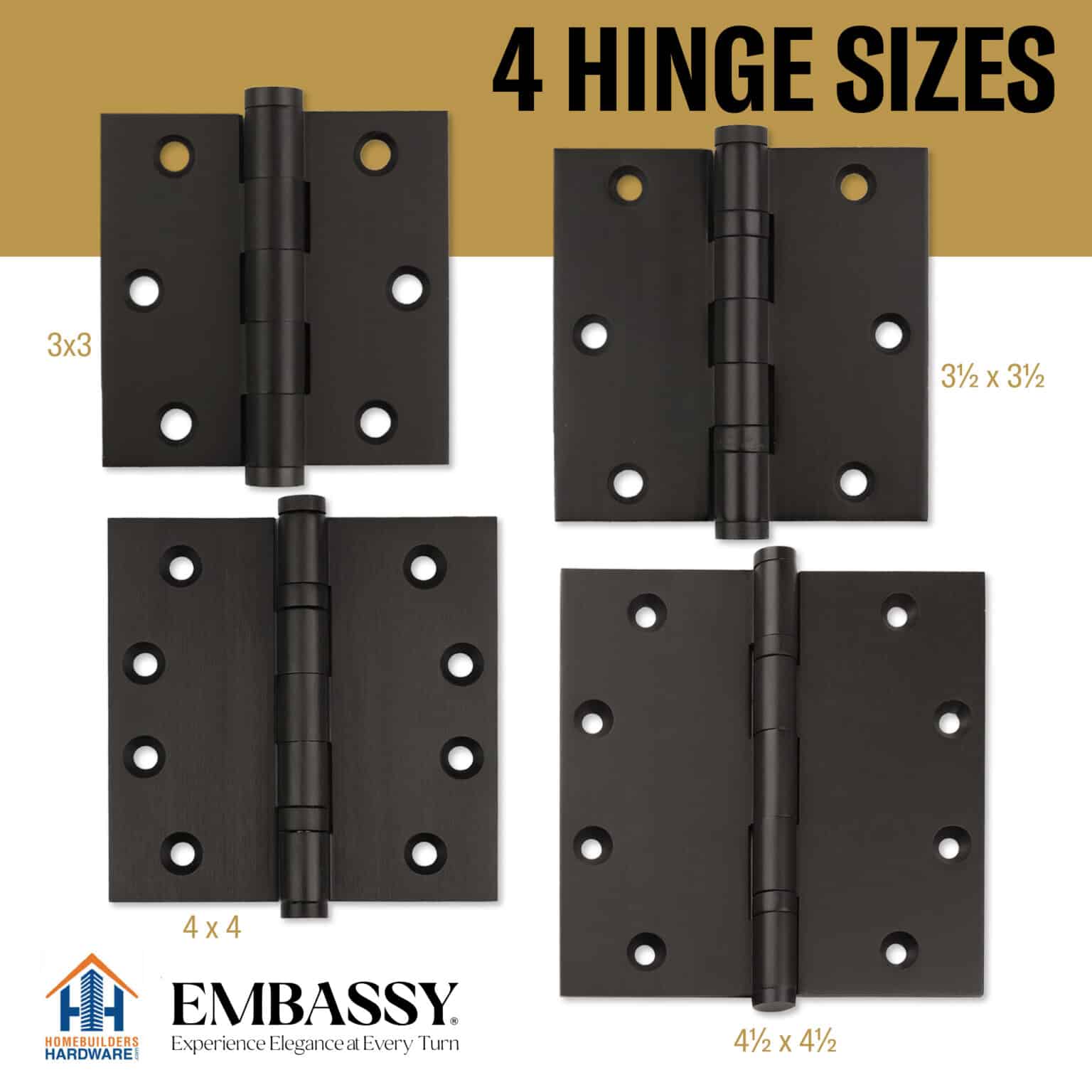 Door Hinge 3 x 3 Solid Brass - Oil Rubbed Bronze (US10B)