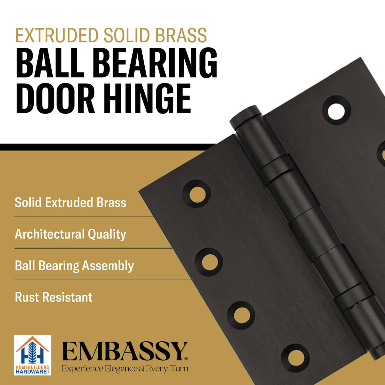 Door Hinge 4 x 4 Inch Solid Brass Ball Bearing - Oil Rubbed Bronze (US10B)