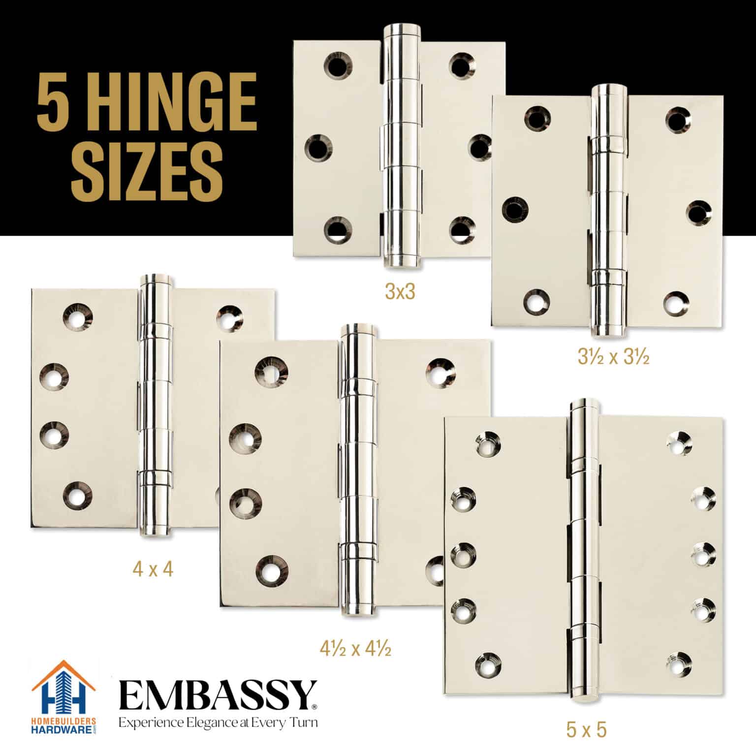 Door Hinge 5 x 5 Inch Solid Brass Ball Bearing - Polished Nickel (US14)