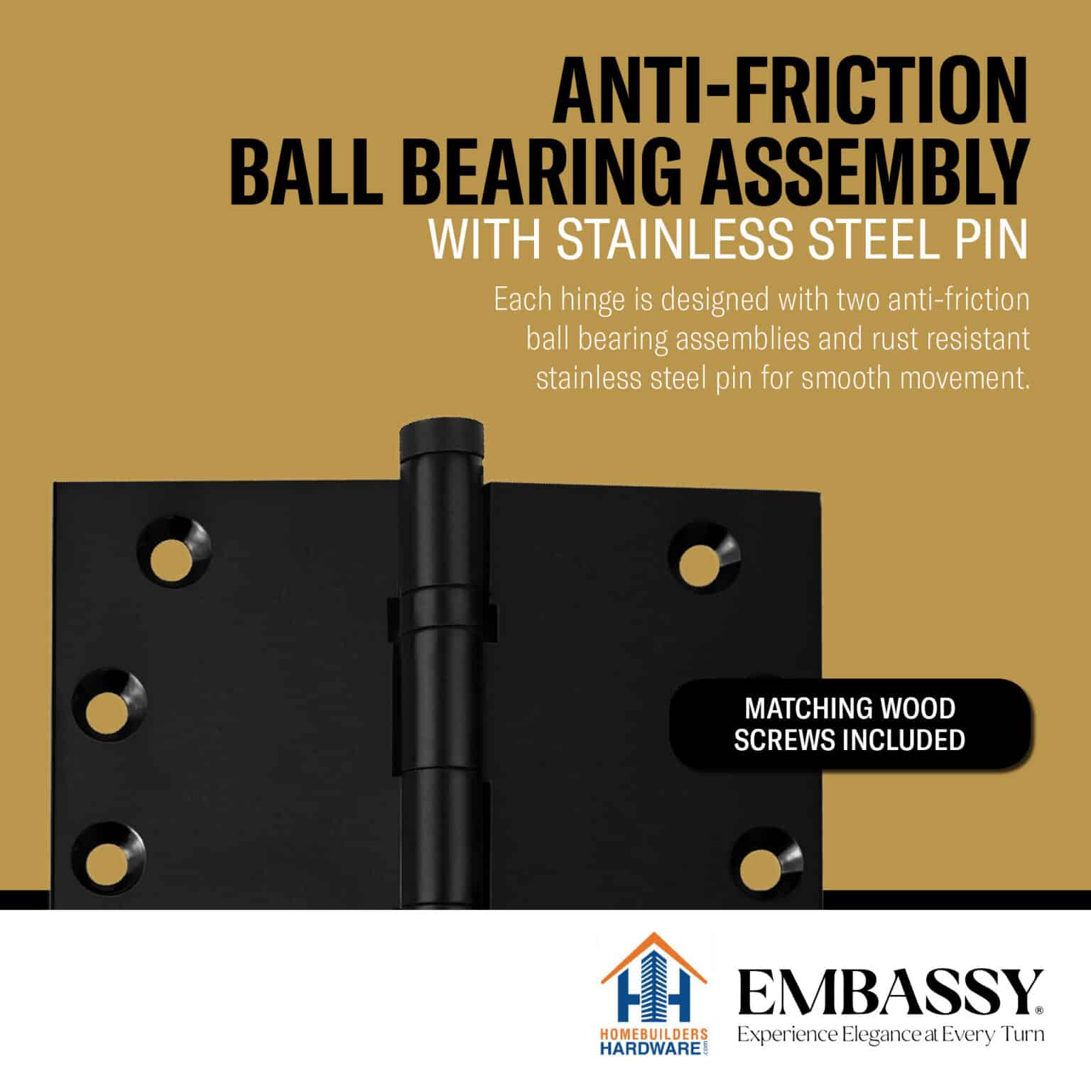 Door Hinge 3.5 x 3.5 Solid Brass Ball Bearing - Black (US19)