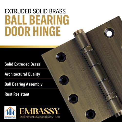 Door Hinge 5 x 5 Inch Solid Brass Ball Bearing - Antique Brass (US5)